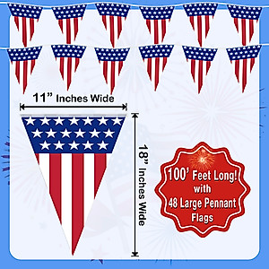 USA Flag Pennant Banner | 100’ FT. Long American String Flags | 18” Inch Tall Triangle Flag Decorations USA Party | Stars and Stripes Bunting Garland | 4th of July Patriotic Decoration | BASHOUT