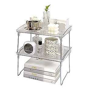 Stackable Cabinet Organizers and Storage, 2 Packs Storage Shelf Organizer Stand Racks, Stackable Shelves for Cabinets & Countertop,cupboard kitchen organization bathroom cosmetics organizer (2 PACK)