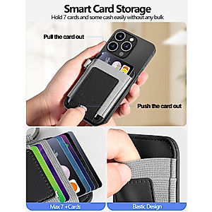 New-Upgrade Magnetic Card Wallet Holder for Apple Magsafe, Magnetic Magsafe Leather Wallet for iPhone 15/14/13/12 Magsafe, Mag-Safe Wallet for iPhone 15/15 Pro/14/13/12 Series, Fits 7 Cards, Black