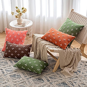 MIULEE Set of 2 Decorative Throw Pillow Covers Rhombic Jacquard Pillowcase Soft Square Cushion Case for Couch Sofa Bed Bedroom Living Room, 20x20 Inch, Burnt Orange