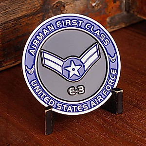 Air Force Airman First Class E3 Challenge Coin! United States Air Force Airman First Class Rank Military Coin. E-3 USAF Challenge Coin! Designed by Military Veterans - Officially Licensed Product!