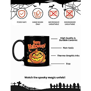 Cessfle Halloween Pumpkin Color Changing Mug, 11oz Halloween Heat Changing Coffee Mugs, Funny Halloween Mugs, Halloween Gifts For Kids Adult