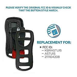 Keyless2Go Replacement for New Shell Case and 4 Button Pad for Remote Key Fob with FCC KBRASTU15 - Shell ONLY (2 Pack)