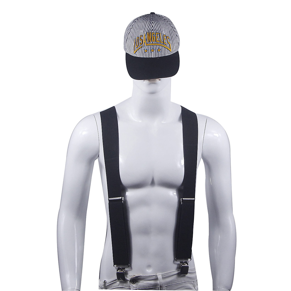 Doloise Men's Suspenders X Back 2 Inches Wide with Extra Heavy Clips Adjustable Braces for Men Suspender(Black)
