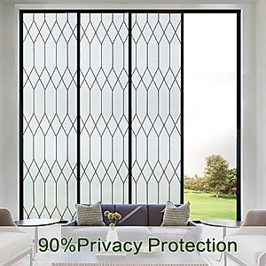 Windimiley Window Privacy Film Stained Glass Frosted Glass Window Clings Moroccan Lattice Decorative Bathroom Door Coverings UV Sun Blocking Heat Control Removable Home Tint,(17.5X118.1in,Pure)