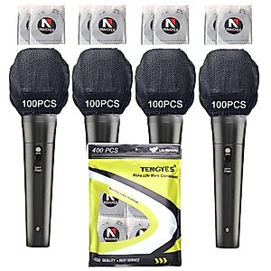TENGYES 400 PCS (200 Pack) Microphone Hygiene Covers Disposable Non-Woven Handheld Mic Mike Cover Windscreen Protective Cap for KTV Karaoke Recording Room Stage Performance, Black