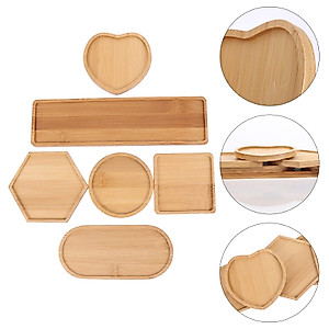HEALLILY 6pcs Wood Mosaic Coaster Plate DIY Cup Mat Making Tray Round Square Heart Oval Hexagon Rectangle Wood Tray Hot Cup Serving Plate 26.5X7.3cm