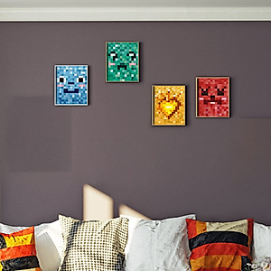 9 Pieces Pixel Mine Posters 8 x10 Inches Painted Gaming Wall Decor Teen Room Decor Art Pixel Mine Party Supplies Mining Fun Wall Art Kitchen Wall Decor for Boys, Kids Bedroom, Game Room, Playroom