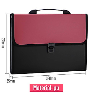 Expanding File Folder with Handle, 2019 New 13-Pocket Plastic Expandable File Organizer, A4 Size Waterproof & Durable Accordion File Organizer for School, Office（Red）