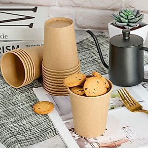 LITOPAK 100 Pack 8 oz Kraft Paper Coffee Cups for Water, Juice, and Tea, Disposable Hot Coffee Cups for Home, Restaurant, Store, and Cafe