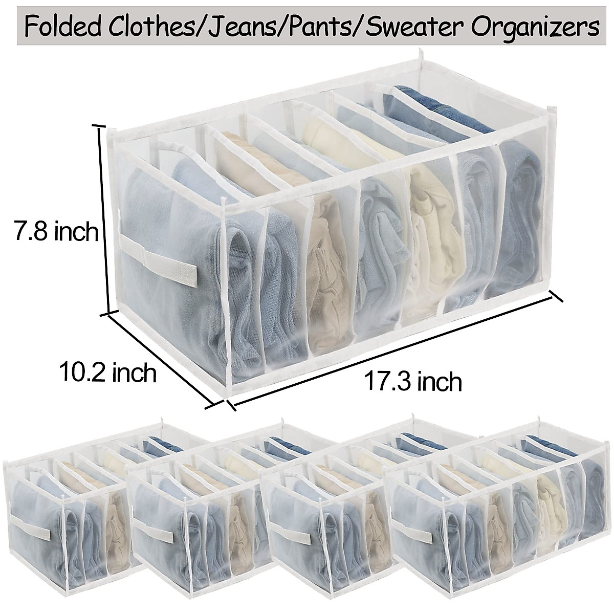 4PCS Wardrobe Clothes Organizer Extra Large 17.3-Inch Closet Organizer Drawer Organizers for Clothing Foldable Clothes Organizer Clothing Storage for Folded Clothes Jeans Sweaters Sheet T Shirts