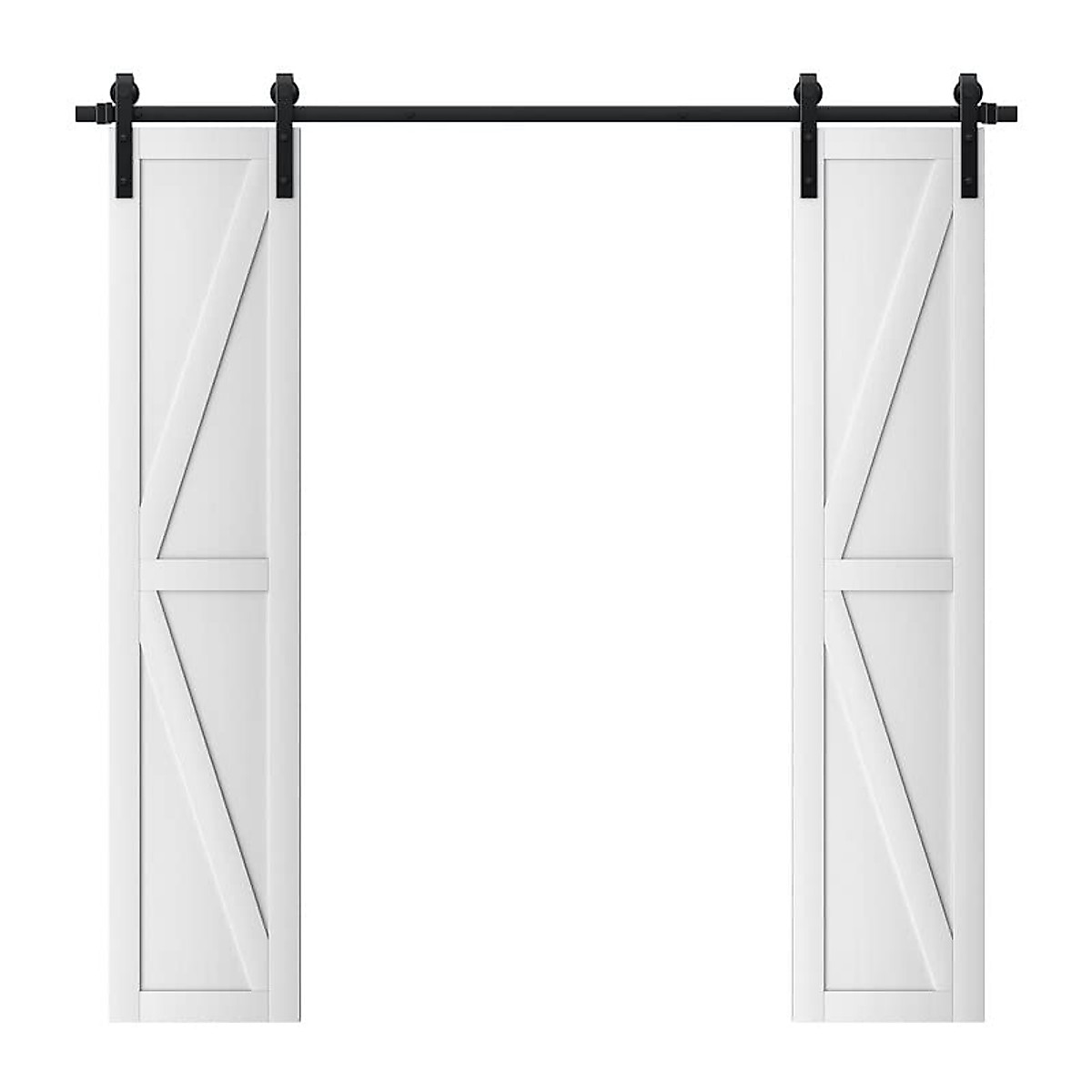 36in x 84in (Double 18in x 84in Door) Barn Doors with 6.6ft Hardware Kit, Pre-Finished Surface, Pre-Drilled Holes Easy Assembly, Solid MDF Covered with Water-Resistant PVC Surface, K Frame, White