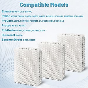 Alocs WF813 Humidifier Filter Replacement for Relion - RCM832 RCM832N ProCare PCWF813 PCWF-813 PCCM-832N PCCM-840 Equate EQWF813 EQ 2119-UL Cool Mist Humidifier Filters（6 Pack）