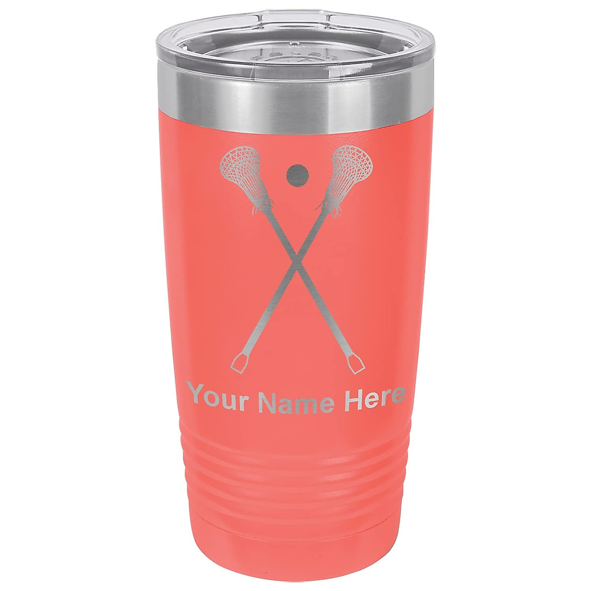 LaserGram 20oz Vacuum Insulated Tumbler Mug, Lacrosse Sticks, Personalized Engraving Included (Coral)