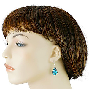 Genuine Turquoise Necklace Earrings Pendant Set 925 Sterling Silver (24" Length) (Matrix Turquoise)