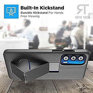 Rome Tech Belt Clip Holster Case for Motorola Edge 2021 / Verizon Moto Edge 5G UW - Slim Shell Holster Combo - Rugged Phone Cover with Kickstand Compatible with Motorola Edge 5G UW - Black