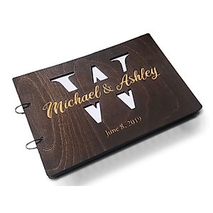 Just Customized Personalized Handmade Mr Mrs Wedding Guest Book for Bride and Groom Wood Alternative Custom Engraved Newlywed Marriage Album (Coffee)