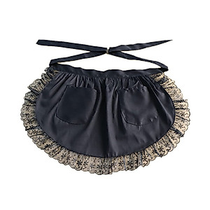 Vanoker Chef White Cotton Waist Aprons Home Kitchen Restaurant Photo Props Florist Shop Maid Waiter Waitress Lace Half Apron (White, 19.6L)