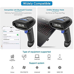 NETUM Bluetooth Barcode Scanner, Compatible with 2.4G Wireless & Bluetooth Function & Wired Connection, Connect Smart Phone, Tablet, PC, CCD Bar Code Reader Work with Windows, Mac,Android, iOS