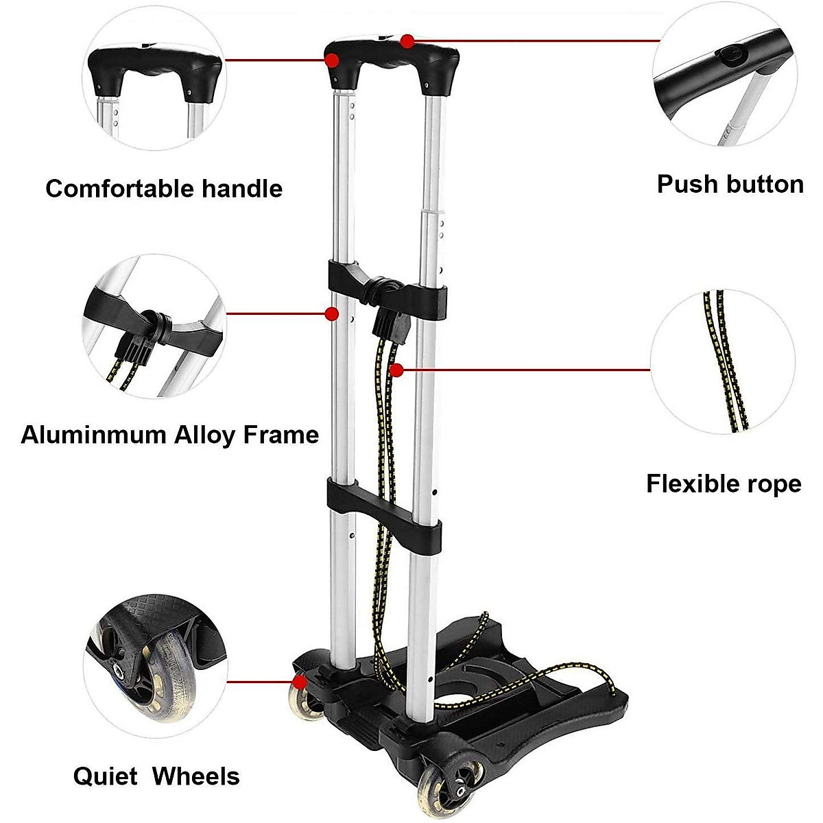 AQQO Aluminum Folding Hand Trucks Portable Luggage Cart Lightweight Travel Hand Truck/Heavy Duty Hand Trucks/Two-Wheel Luggage Cart (80LB)