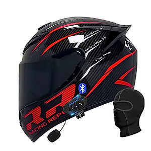 Motorcycle Bluetooth Full Face Helmet, Integrated Bluetooth Helmet, DOT/ECE Approved Full Face Flip Up Helmet, Multiple Vents Motorbike Helmet with Microphone for Adults 55-64CM