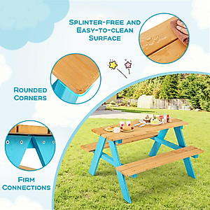 Costzon Kids Picnic Table, Fir Wood Children’s Activity Table with Benches, Toddler Patio Furniture Set, Kids Table and Chair Set for Outdoors, Backyard, Garden, Lawn, Gift for Boys Girls 3+
