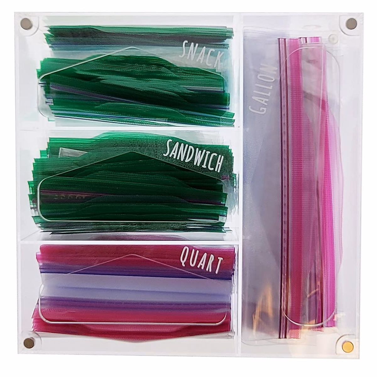 OnDisplay Luxe Acrylic Kitchen Drawer Zip Food Storage Bag Organizer