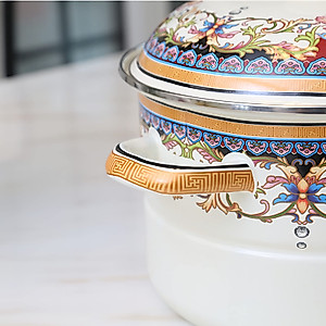 ZENFUN Kitchen Enamel Stockpot with Lid, 4.5 Quart Retro Flower Stew Bean Cooking Pot, Vintage Thicken Soup Pot with Handles, Nonstick, Safe for Induction Cookers, Gas Stove