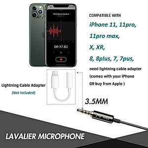 PoP voice Professional Lavalier Microphone with 8 Feet Extension Cable for iPhone PC Mac YouTube Interview Video