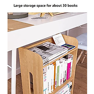 Heehee Mobile Bookshelf on Wheels Bookcase Under Desk Office Cart for Home Office Wooden Bookshelf Sideboard Storage Rack Side Cabinet