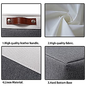 FENQDOOU Storage Bins[6 Pack], Collapsible Fabric Storage Baskets with Handles for Cupboards, Wardrobe, Shelves, Bathroom, Clothes, Toys, Towel (11.8 x 7.8 x 5.9 inches, Gray/ White)