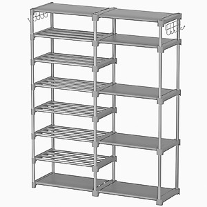 TIMEBAL Grey 8-Tier Shoe Rack Storage Organizer, 25-28 Pairs Shoes Shelf Organizer, Removable & Dust Large Stackable Shoe Rack for Boot & Shoe Storage