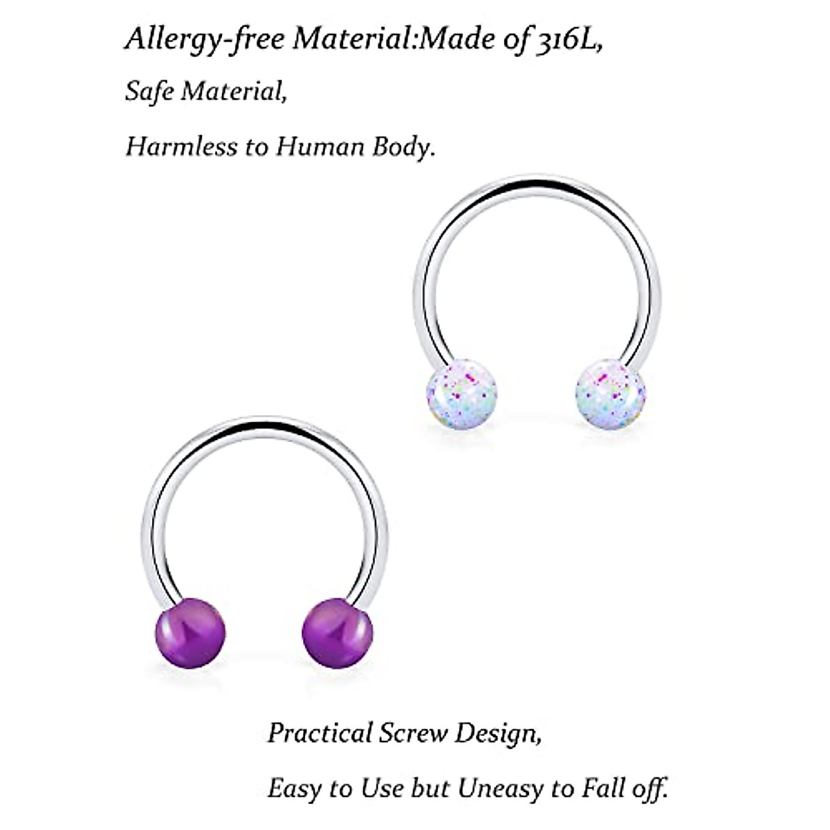 Vsnnsns 16G Surgical Steel Horseshoe Nose Septum Rings Piercing Jewelry Cartilage Helix Tragus Earring Studs Hoop Lip Horseshoe Ring Piercing Jewelry Retainer for Women Men 8mm