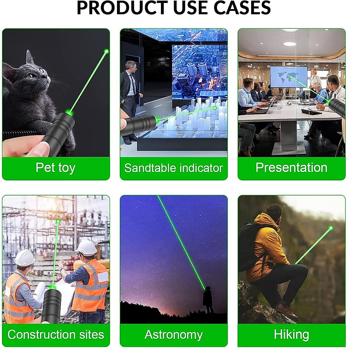 Green Laser Pointer Long Range High Power Tactical Green Beam Flashlight Laser pointer rechargeableUSB Laser Pointer Cat toys with Star Cap Adjustable Focus for Teaching Outdoor Hunting