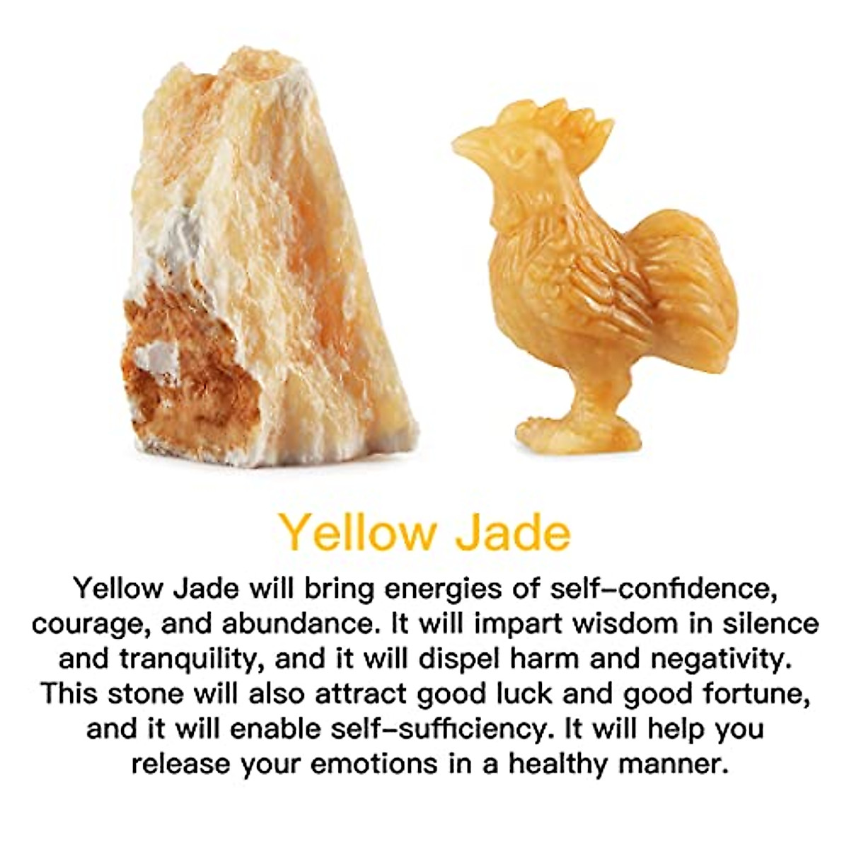 SMQ 2.0" Yellow Jade Crystal Rooster Statue Kitchen Decor Crystals and Healing Stones Hand-Carved Gemstone Animal Carving Collectibles for Home Office Garden(Gift Box)