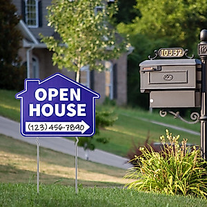 5 Pcs Open House Signs for Real Estate with Stakes 12 x 16 Inches Large Open House Sign Double Sided Estate Sale Signs with Directional Arrows Real Estate Agent Supplies (Blue)