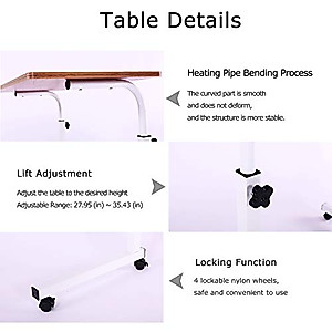Fancasa Laptop Cart 23.6" Mobile Table Movable Portable Adjustable Notebook Computer Stand with Wheels (Teak)