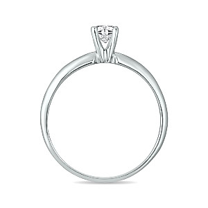 SZUL 1/10 Carat Round Diamond Solitaire Ring in 14K White Gold