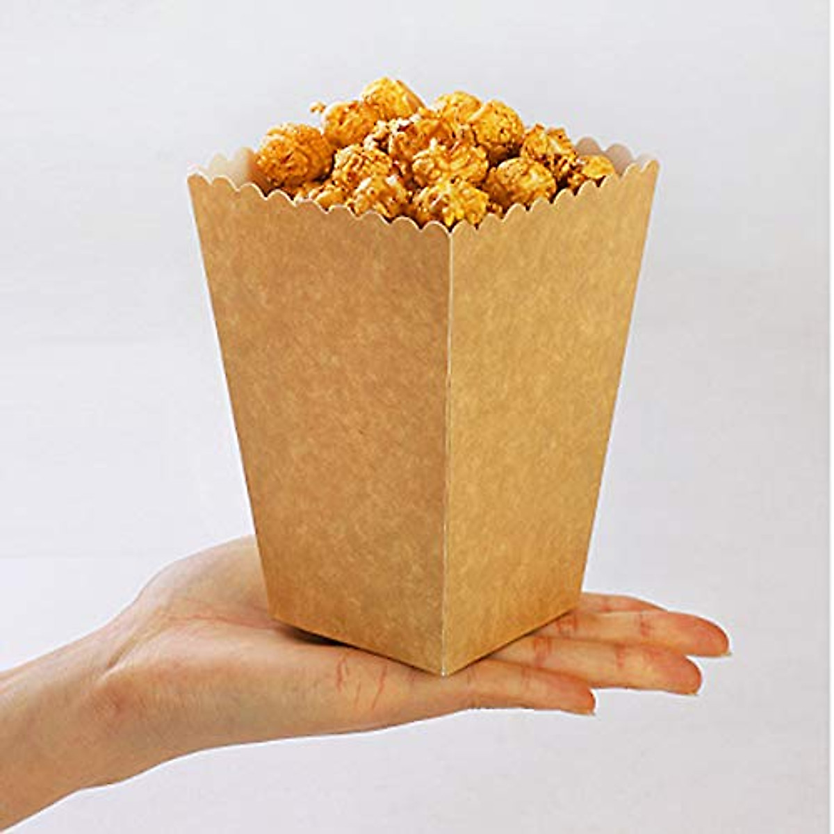 Disposable Popcorn Bags, 36 Pack Kraft Paper Popcorn Boxes, Foldable Paper Boxes for Chips, Cookies, Nuts, Snacks by FUNZON (Brown)