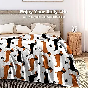Dachshund Throw Blanket Bedding Super Soft Warm Flannel Blankets for Kids Adults Bedroom Living Room Sofa 80"x60"