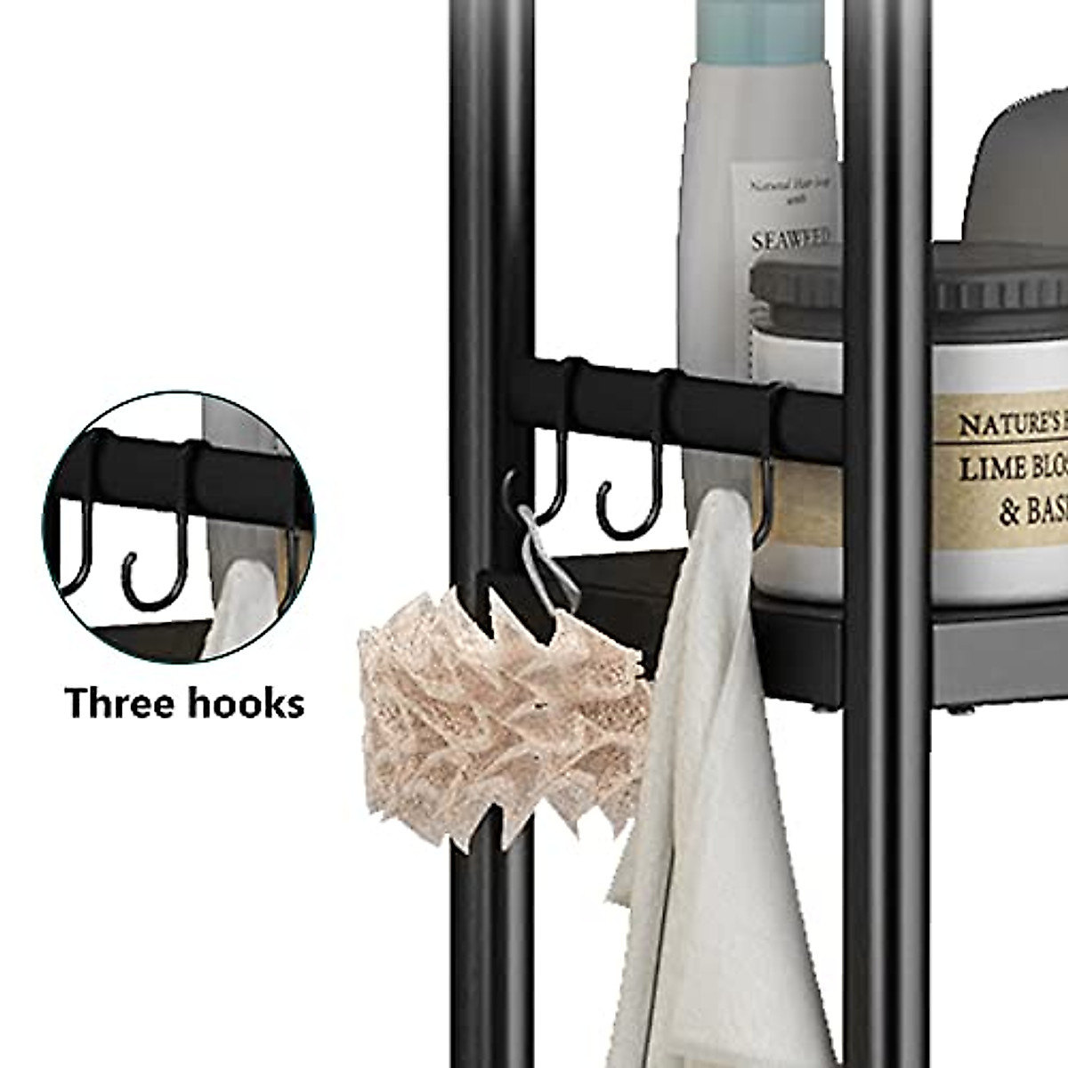 WPT Over-The-Toilet Storage, 3-Tier Bathroom Organizer with Shelves, Space Saver Toilet Rack, Stainless Steel, Easy to Assembly, Black