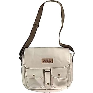 Pbkabiug Women's Canvas Bag Harajuku Messenger Bag Shoulder Bags Vintage Canvas Bag Multiple Pockets Crossbody Bag (White)