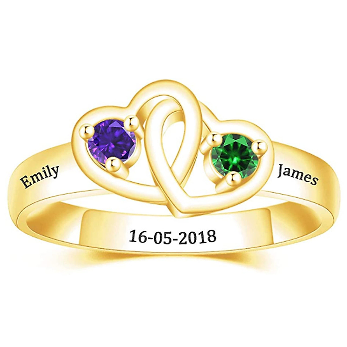 Personalized Birthstone Rings with 2 Name for Couples 925 Sterling Silver Mothers Ring 2 Birthstones Custom Heart Name Ring for Couple Women Sisters Engraved Name Rings for Birthday Wedding