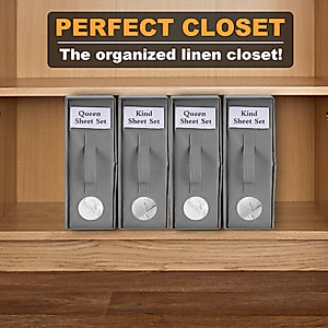 Aucoofany Bed Sheet Organizers 2/4-Pack Set, Foldable Sheet Organizer for Linen Closet, Sheets Set Folder Keeper with Window, Organizing Bedding Clothes Blanket Towels Container (Gray, 4 Pack)