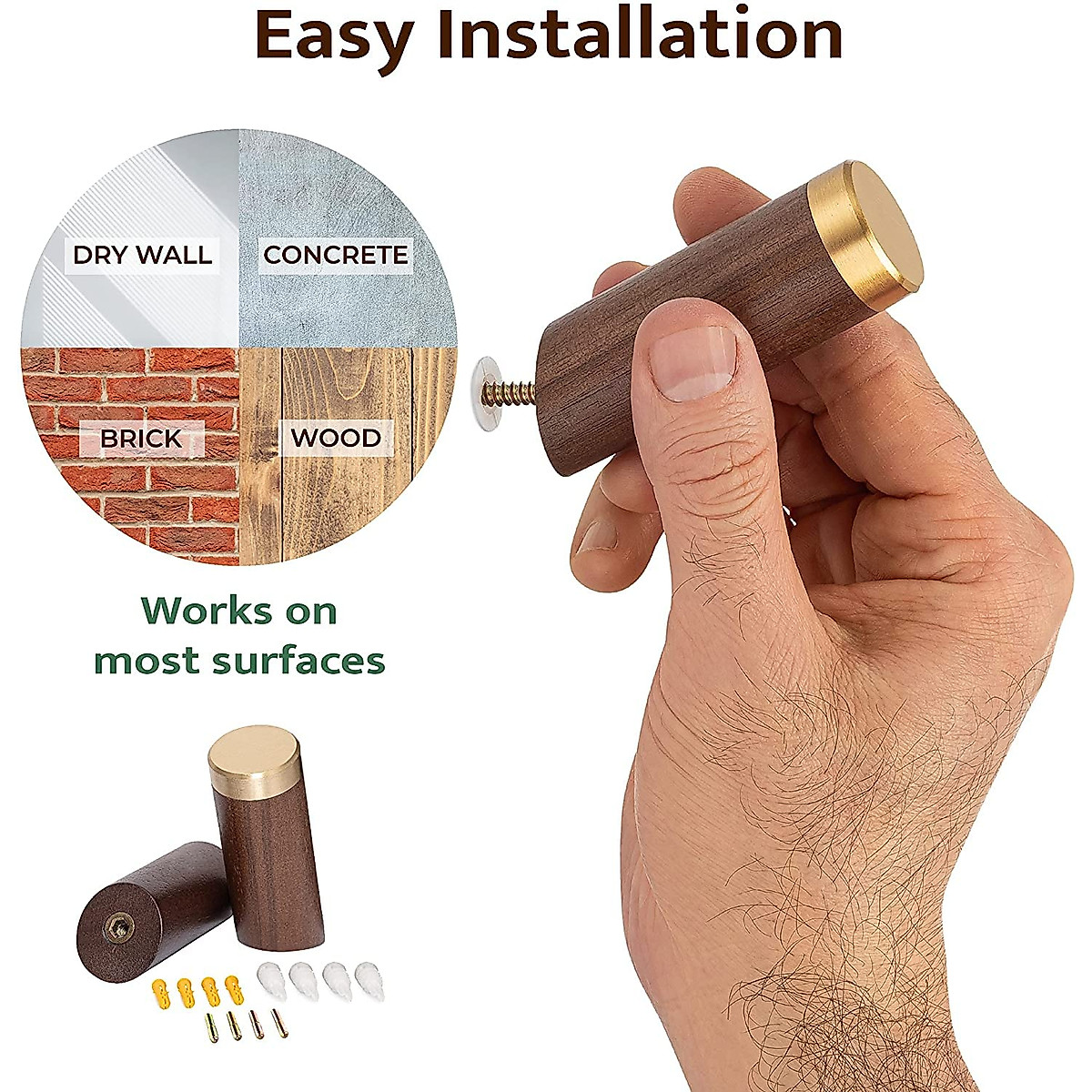 Wall Hooks For Hanging - Coat Hooks Wall Mounted - 4 Pack Towel Hook - Premium Wall Hangers - Wooden Hat Hooks - Modern Wall Coat Rack - Discreet Coat Hangers For Wall - Elegant Backpack Hooks