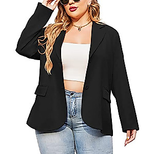 IN'VOLAND Women Plus Size Blazer Casual Open Front Notched Lapel Jackets Blazer Long Sleeve Black