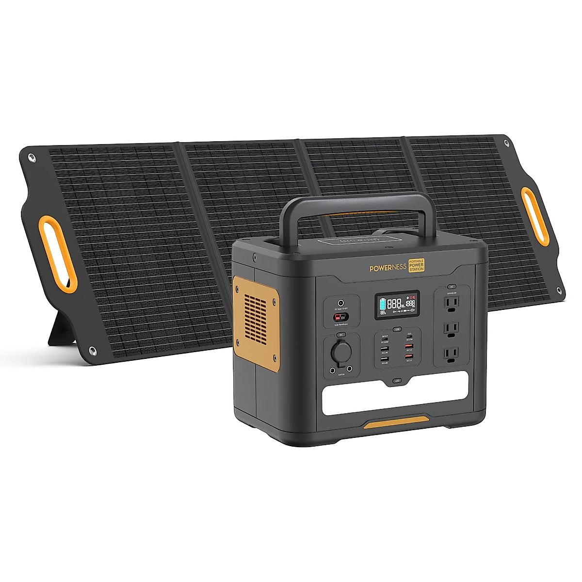 Powerness Solar Generator 1500 Portable Power Station 1536Wh with 200W Portable Solar Panel Included, LiFePO4 Battery Powered Generator for Outdoor Camping, CPAP, Emergency, Off-gird