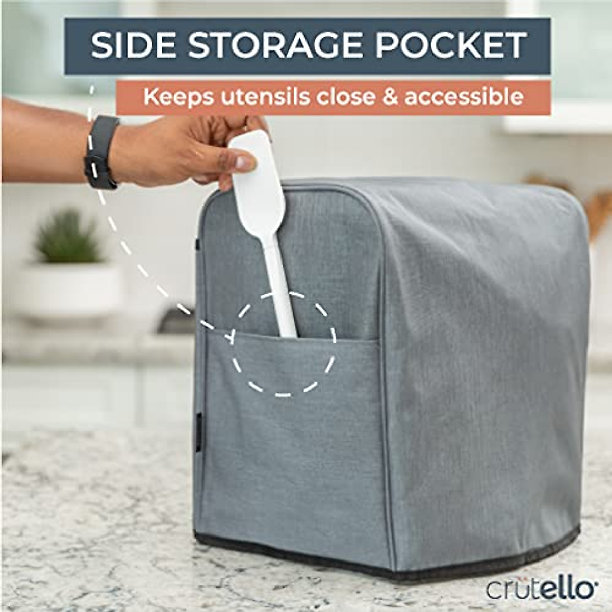 Crutello Stand Mixer Cover with Storage Pockets for 5-8 Quart Mixers - Small Appliance Dust Covers, Compatible with Kitchen Aid Covers, Kitchenaid 7qt Mixer Dust Cover