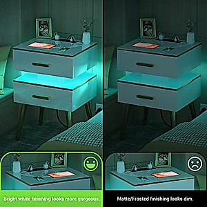 Cyclysio 28.5'' White Nightstand with Charging Station, Tall Bedside Tables with Led Lights, Bed Side Table Night Stand with Drawers for Bedroom and Sofa Side, Bright White Finishing