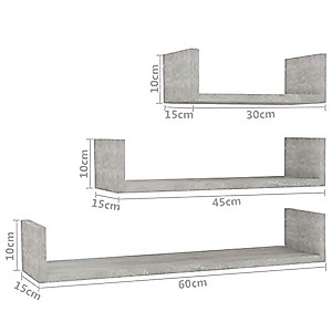 INLIFE 3 Pcs Floating Wall Display Shelves,U-Shaped Wall Mounted Book DVD Collectables Decoration Storage Shelf for Living Room,Bedroom Wall Display Shelves Concrete Gray 23.6"x 5.9"x 3.9"(LxWxH)